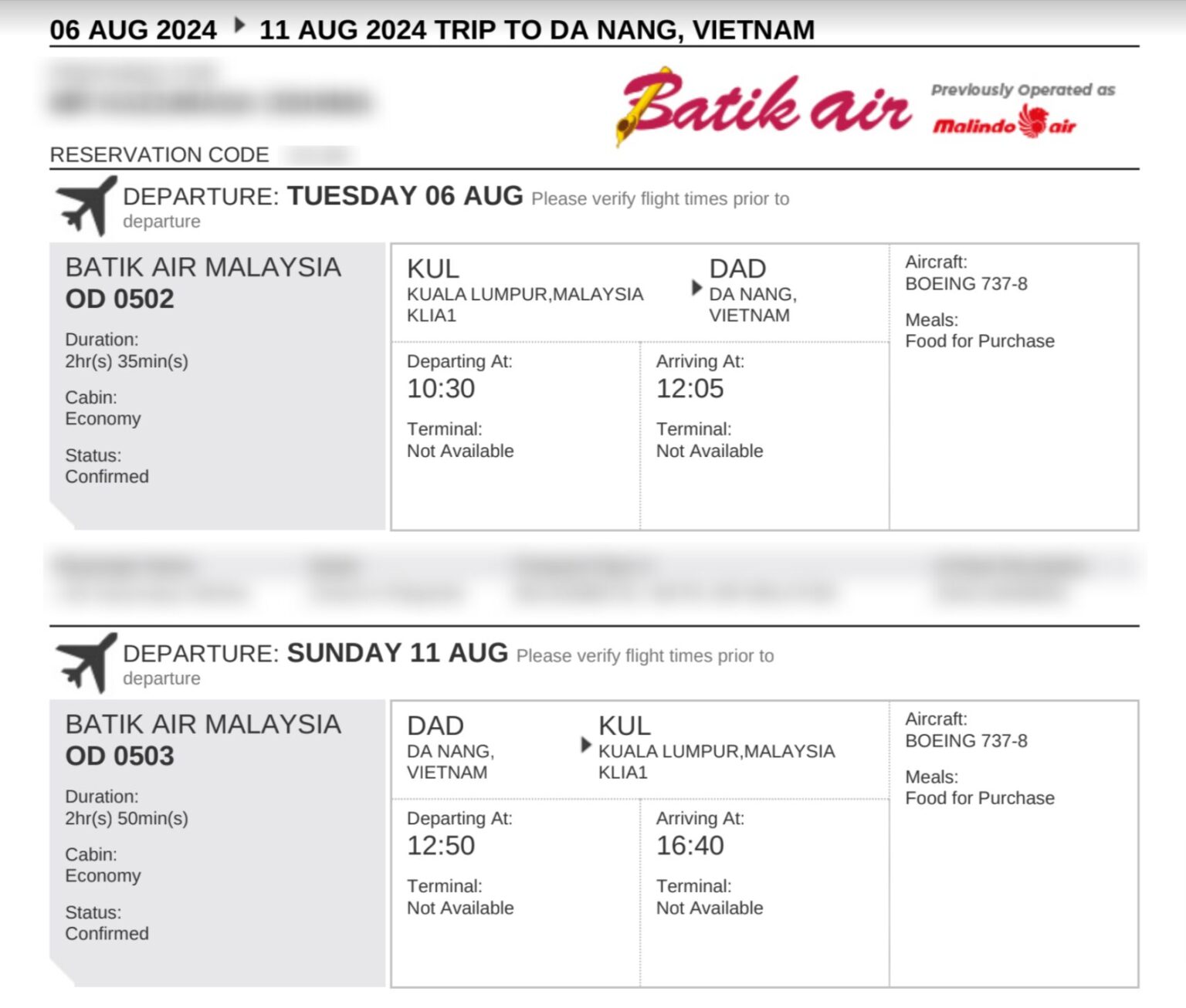【LCCとは違うバティックエア】 クアラルンプール-ダナン往復、エコノミークラスレビュー。OD502・OD503便搭乗記。2024年8月夏休み ...
